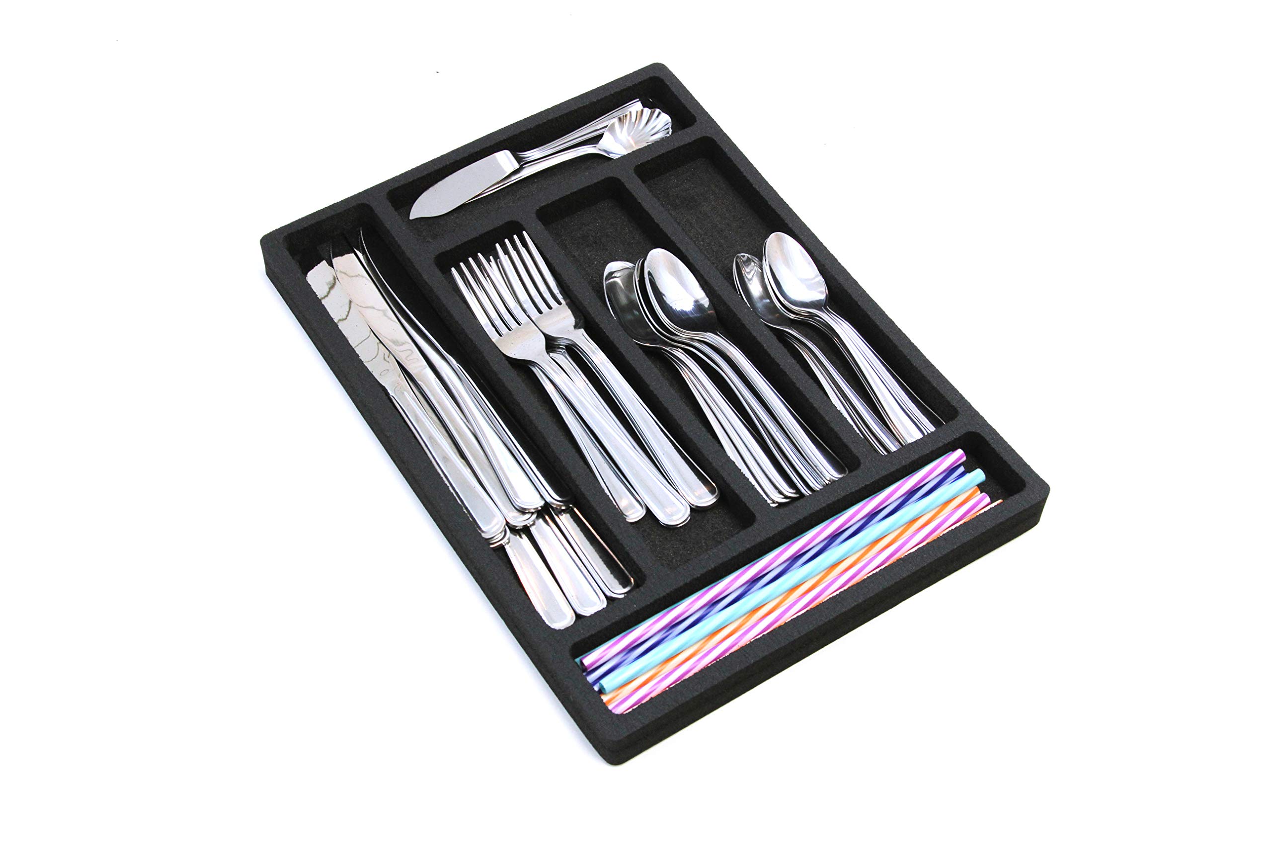 Polar Whale 2 Flatware Silverware Drawer Organizers Cutlery Forks Knives Spoons Non-Slip Waterproof Compact Tray Insert 11 x 15 x 1 Inch 6 Slot Great for Home Kitchen RVs Campers
