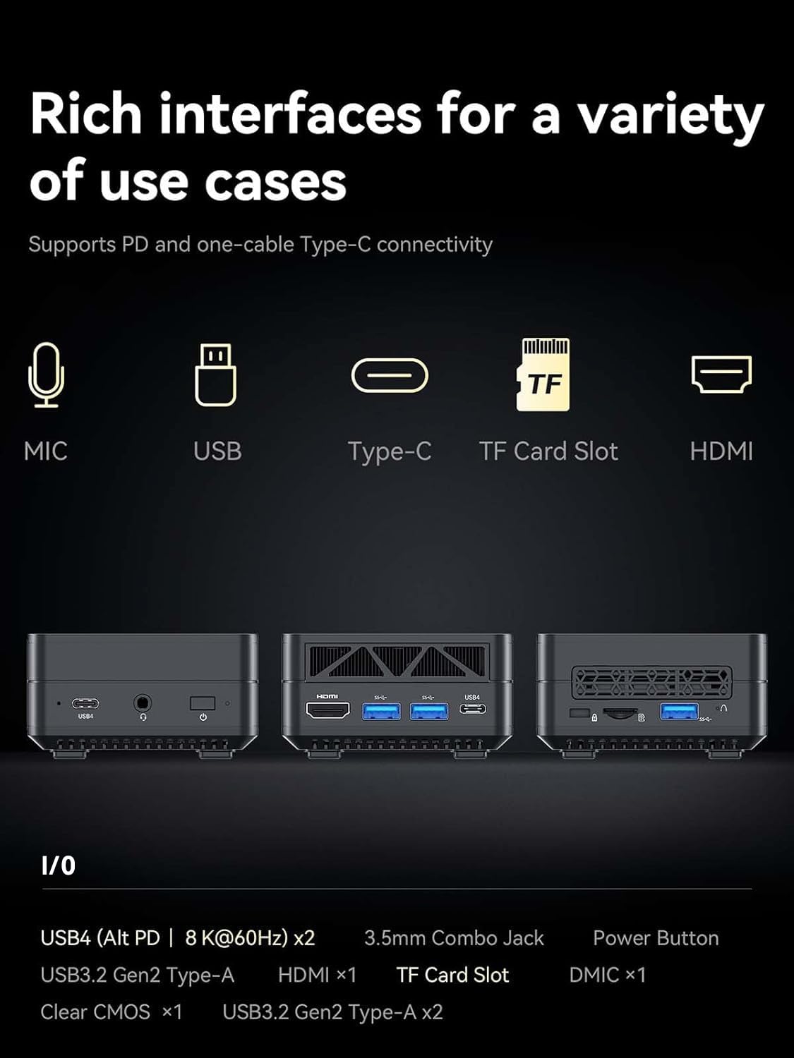 MINISFORUM Mercury EM680 Mini PC AMD Ryzen 7 6800U 32GB LPDDR5 6400MHz 512GB PCIe4.0 SSD AMD Radeon 680M Mini Computer, WiFi 6E/BT5.2,1 x TF Card Slot/2x USB4/1 x HDMI/3X USB3.2