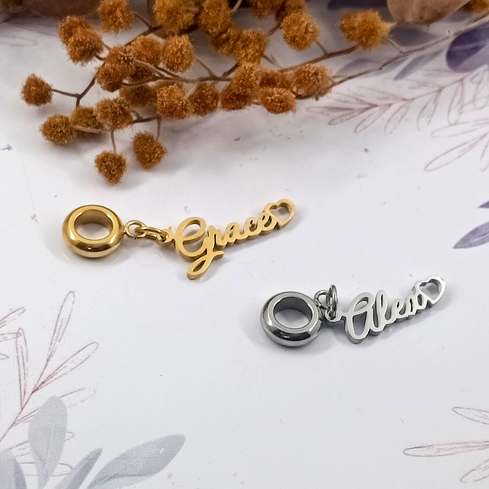 QeenseKc Logan Name Heart Charm Personalized for Pandora European Bracelet Necklace Women Gift
