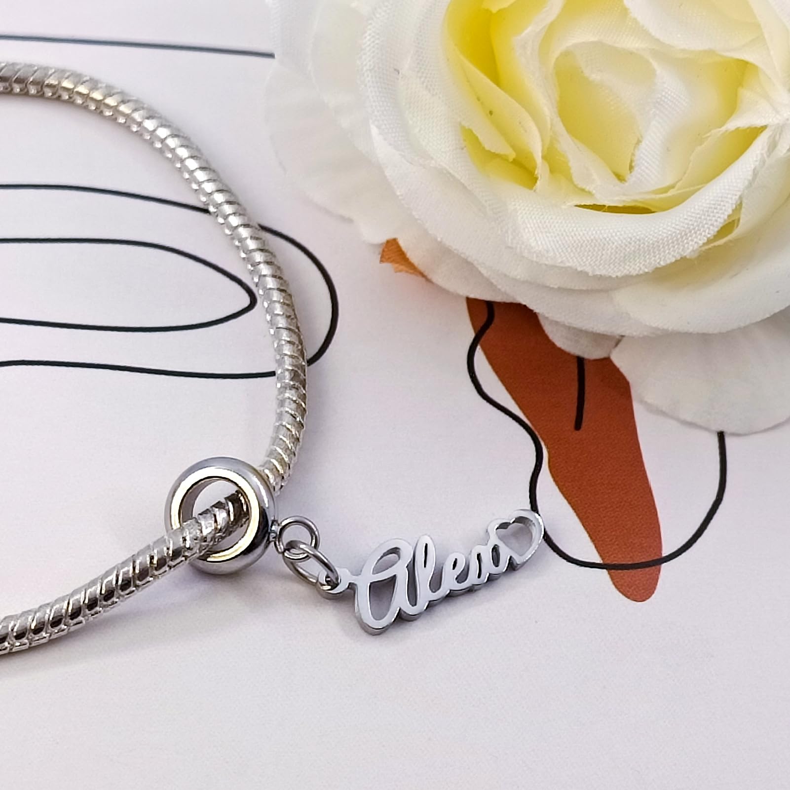 QeenseKc Logan Name Heart Charm Personalized for Pandora European Bracelet Necklace Women Gift