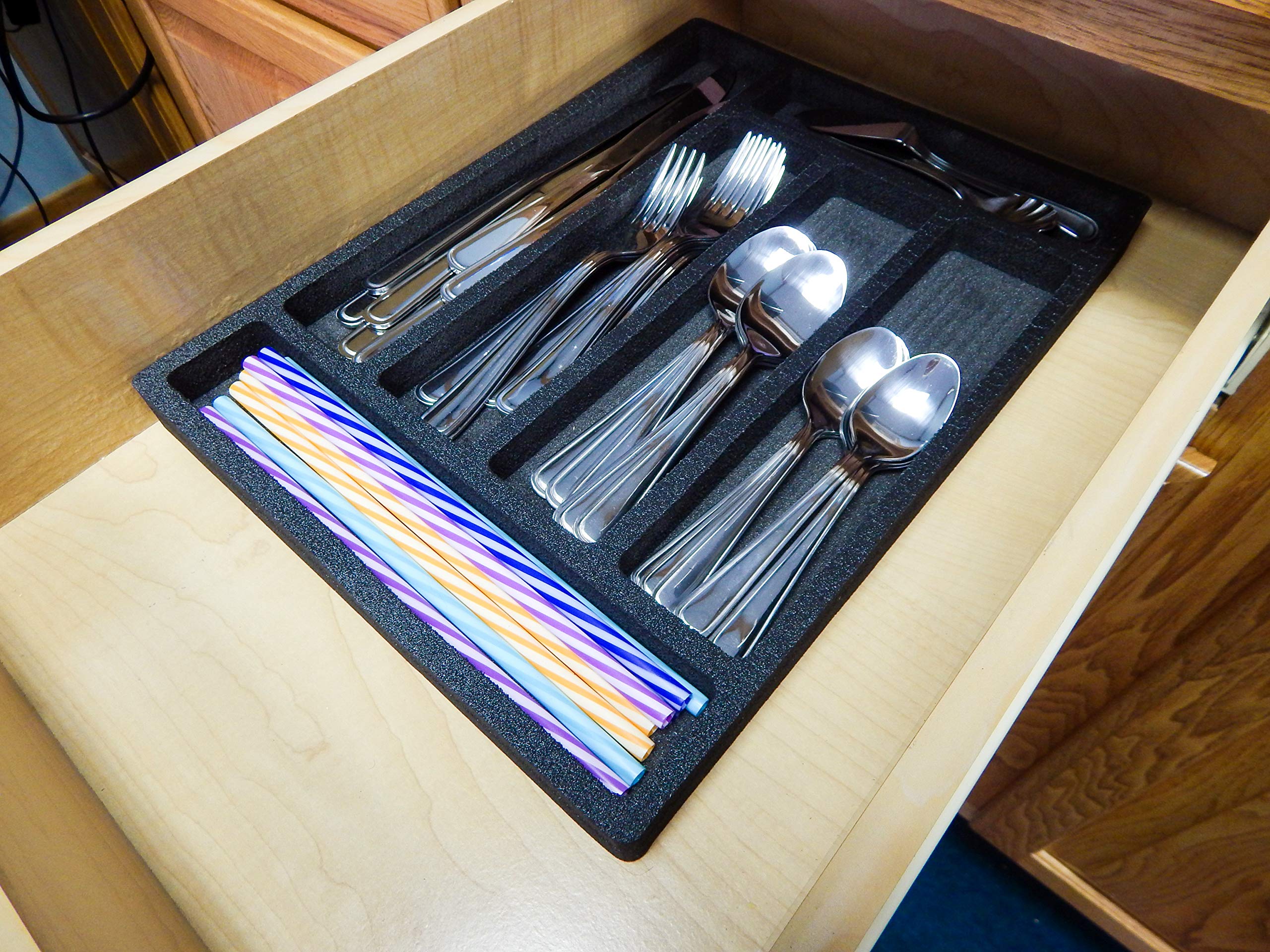 Polar Whale 2 Flatware Silverware Drawer Organizers Cutlery Forks Knives Spoons Non-Slip Waterproof Compact Tray Insert 11 x 15 x 1 Inch 6 Slot Great for Home Kitchen RVs Campers