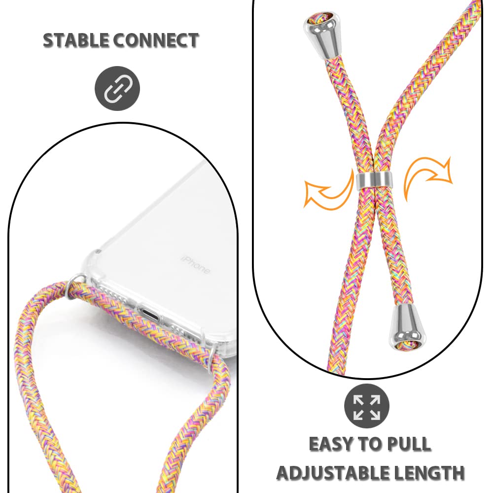 YESPURE for iPhone XR Case Clear Neck Hanging Adjustable Shoulder Lanyard Crossbody Phone Cover Women Girls Soft TPU Slim Protective Strap Mobile Case for iPhone XR - Rainbow