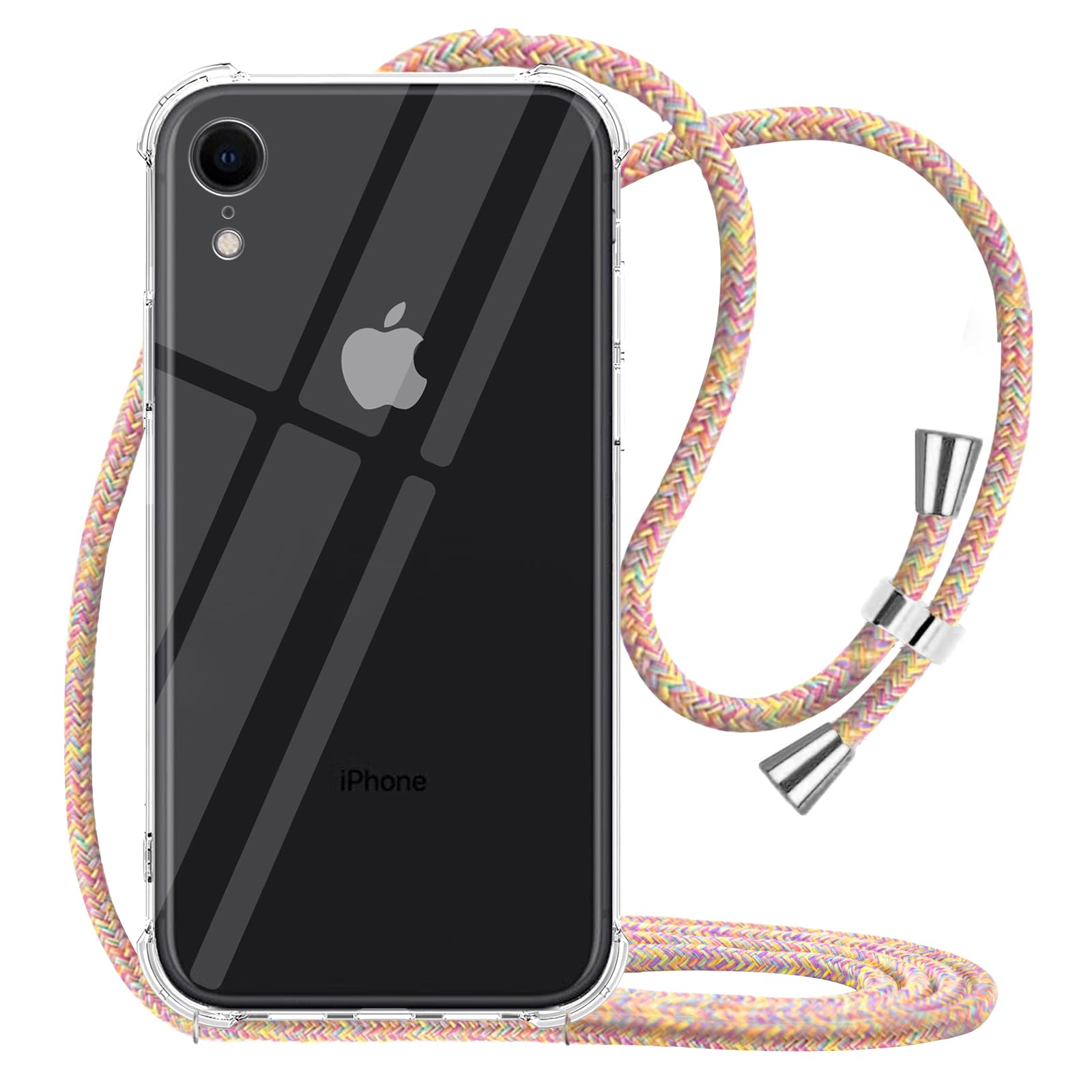 YESPURE for iPhone XR Case Clear Neck Hanging Adjustable Shoulder Lanyard Crossbody Phone Cover Women Girls Soft TPU Slim Protective Strap Mobile Case for iPhone XR - Rainbow