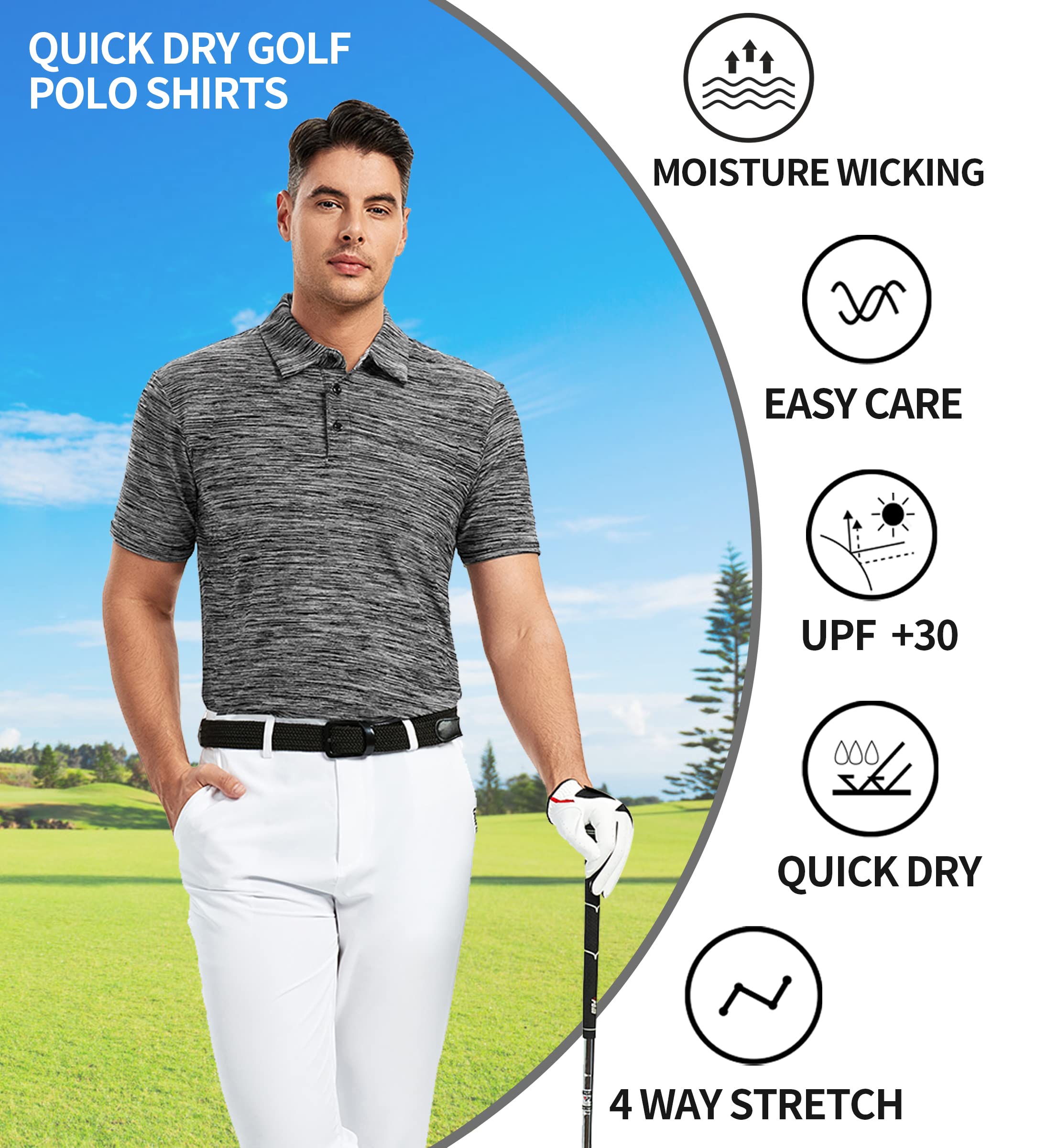 SAMERM Men's Polo Shirt Quick Dry Performance Short Sleeve Tactical Golf Shirts(Black XL)