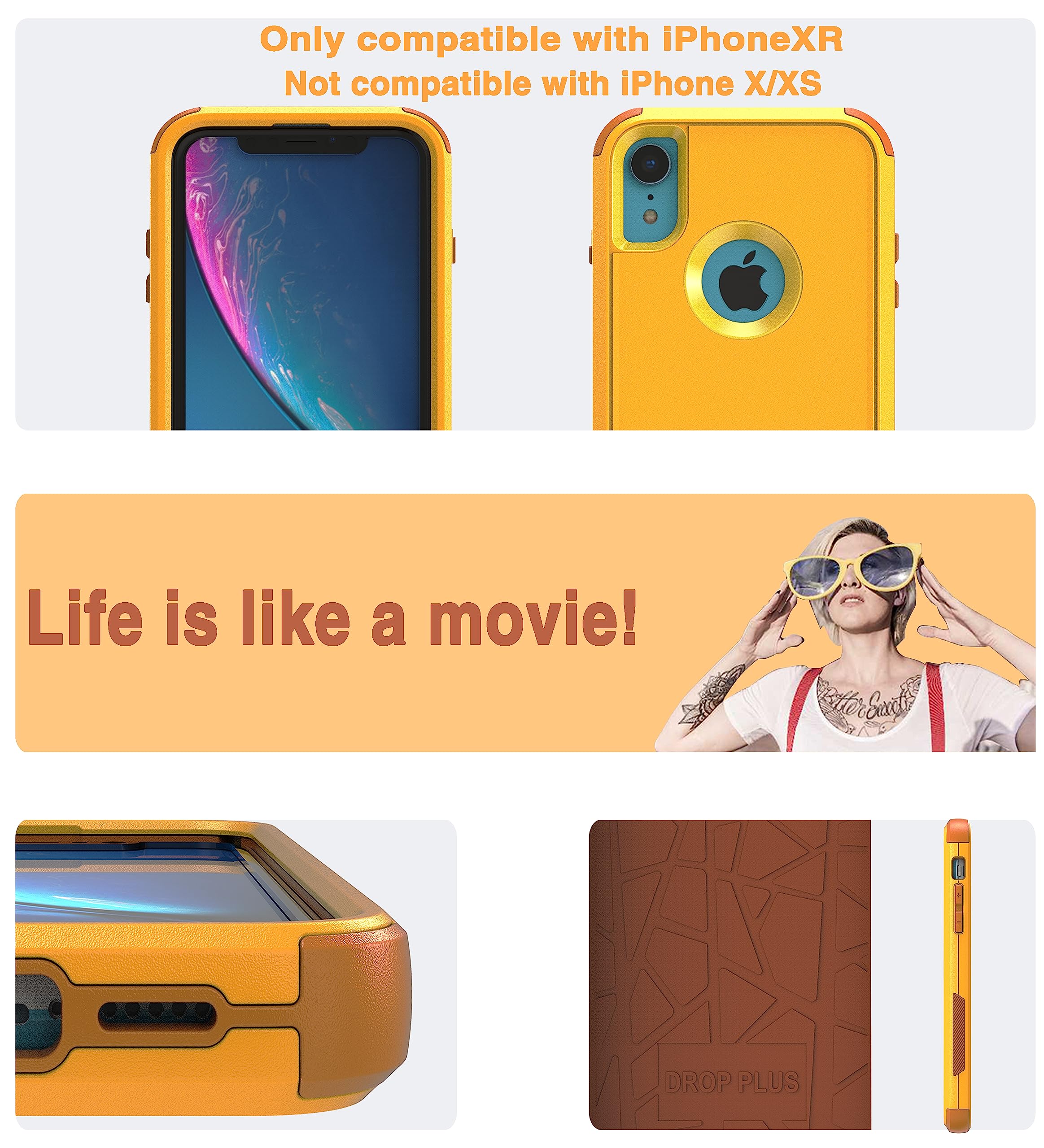 YmhxcY for iPhone XR Case iPhone XR Phone Case with [2 Pcs] EPU Flexible Screen Protectors,[Shockproof] [Dropproof] Protection Cover for Apple iPhone XR 6.1"-Yellow