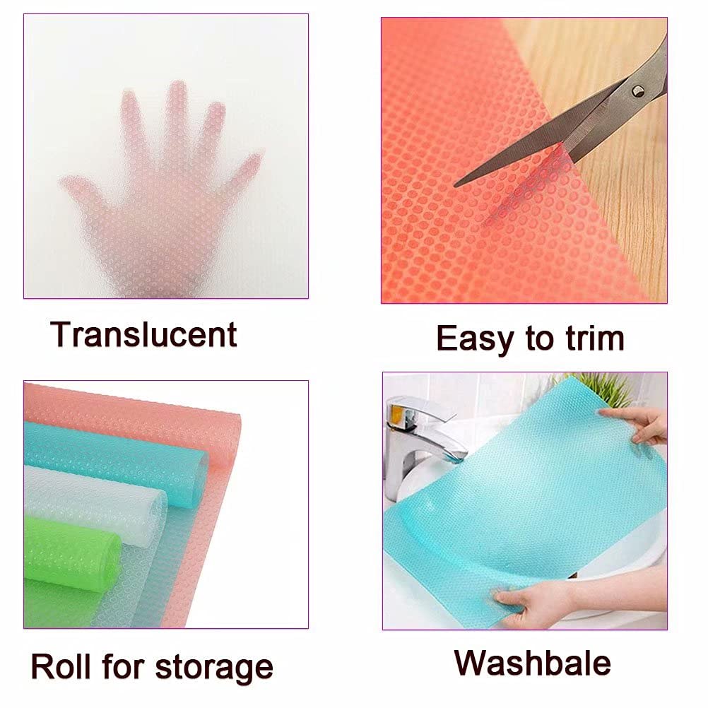 Waterproof Refrigerator Mats Non-Slip Cuttable Refrigerator Liners Washable EVA Fridge Shelf Liners for Drawer Table Closet Cabinet Shelves, 8 Pack, Red/Blue/Pink/Clear