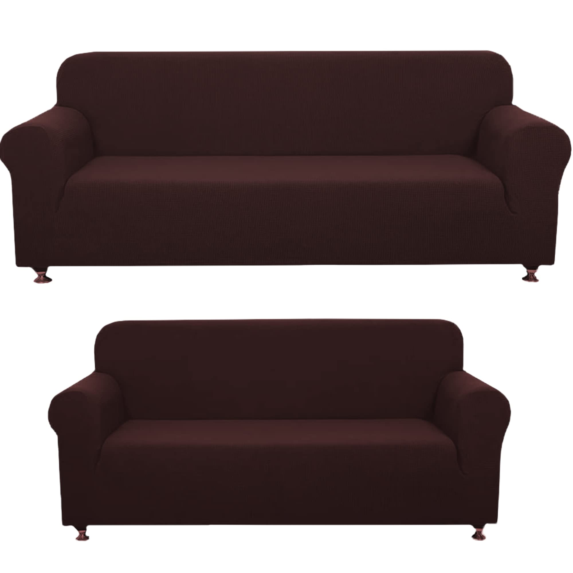 Sapphire Home 2-Piece Sofa and Loveseat Slipcovers, Couch and Loveseat Covers Set, Form fit Stretch, Wrinkle Free, Furniture Protector, Sofa Covers for Living Room, Polyester Spandex (Coffee)