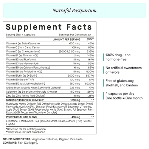 Nutrafol Postpartum Hair Growth Supplement | Clinically Effective for Visibly Thicker Hair & Less Shedding | Breastfeeding-Friendly Ingredients | 1 Pouch | 1 Month Supply