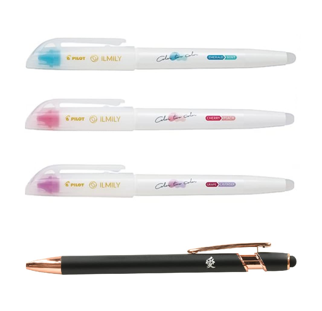 ILMILY Pilot Japan Two Color 3-in-1 Marker Pens That Change Color When Rubbed - With Original Stylus Ballpoint Touch Pen
