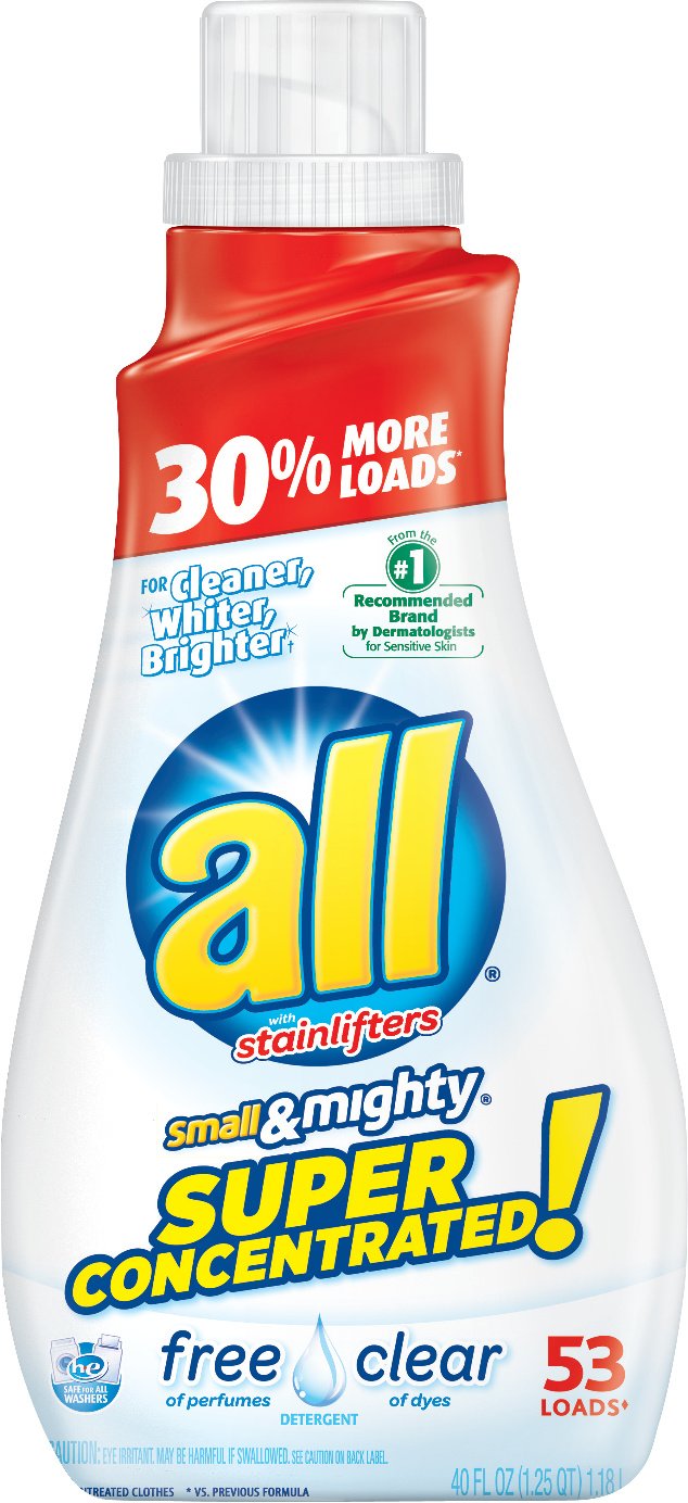 all Small & Mighty Super Concentrated Liquid Laundry Detergent, Clear, 40 Fluid Ounces, 53 Loads