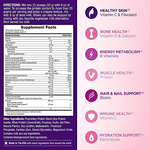 Nature's Bounty Complete Protein & Vitamin Shake Mix with Collagen & Fiber, Contains Vitamin C for Immune Health, Vanilla Flavored, 16 Oz