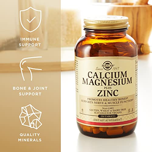Solgar Calcium Magnesium Plus Zinc - 250 Tablets, Pack of 3 - Promotes Healthy Bones, Supports Nerve & Muscle Function - Non-GMO, Vegan, Gluten Free - 250 Total Servings