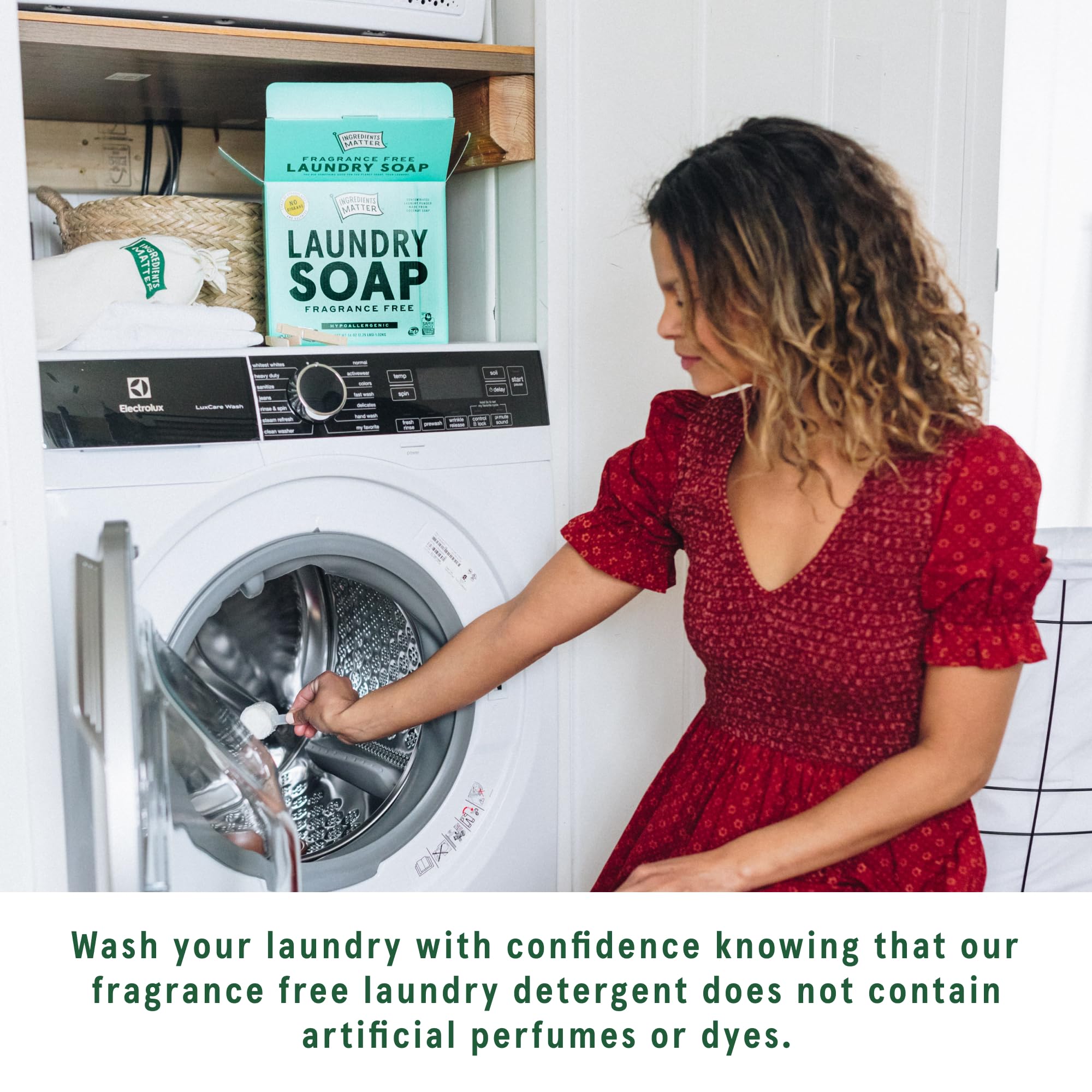 Ingredients Matter Powder Laundry Soap - Fragrance Free, Hypoallergenic Detergent, Natural & Eco-Friendly, Plastic Free, Made in USA, Natural Essential Oils & Dermatologist Tested - 36 oz, 72 Loads