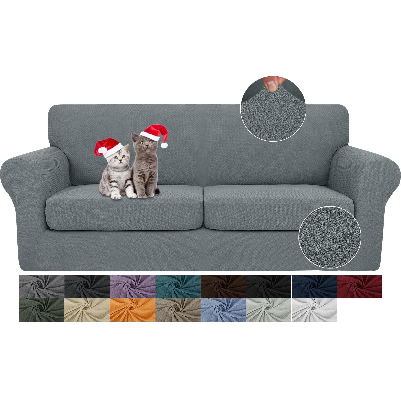 JIVINER 3 Pieces Couch Covers for 2 Cushion Couch Stretch Sofa Slipcover with 2 Extra Large Seat Cushion Covers Thick Fitted Loveseat Sofa Covers for Living Room (XL Loveseat, Light Gray)
