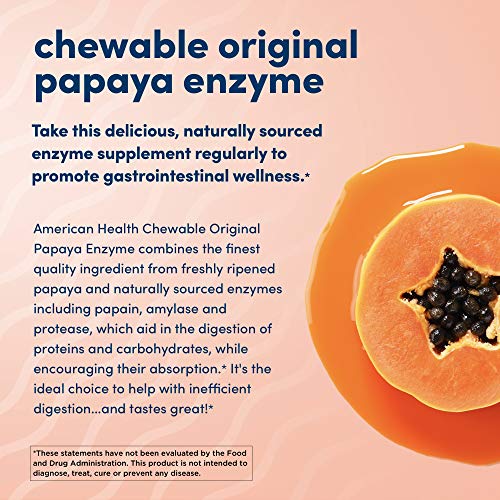 American Health Original Papaya Enzyme Chewable Tablets - Promotes Nutrient Absorption and Helps Digestion - Gluten-Free, Vegetarian - 100 Count, 33 Total Servings, Original, 100 Count