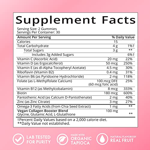 Sugarbear Women's MultiVitamin, Vegan Collagen Booster Blend, with Glutathione, Omega-3, Folate, Biotin & Vitamin C (1 Month Supply)