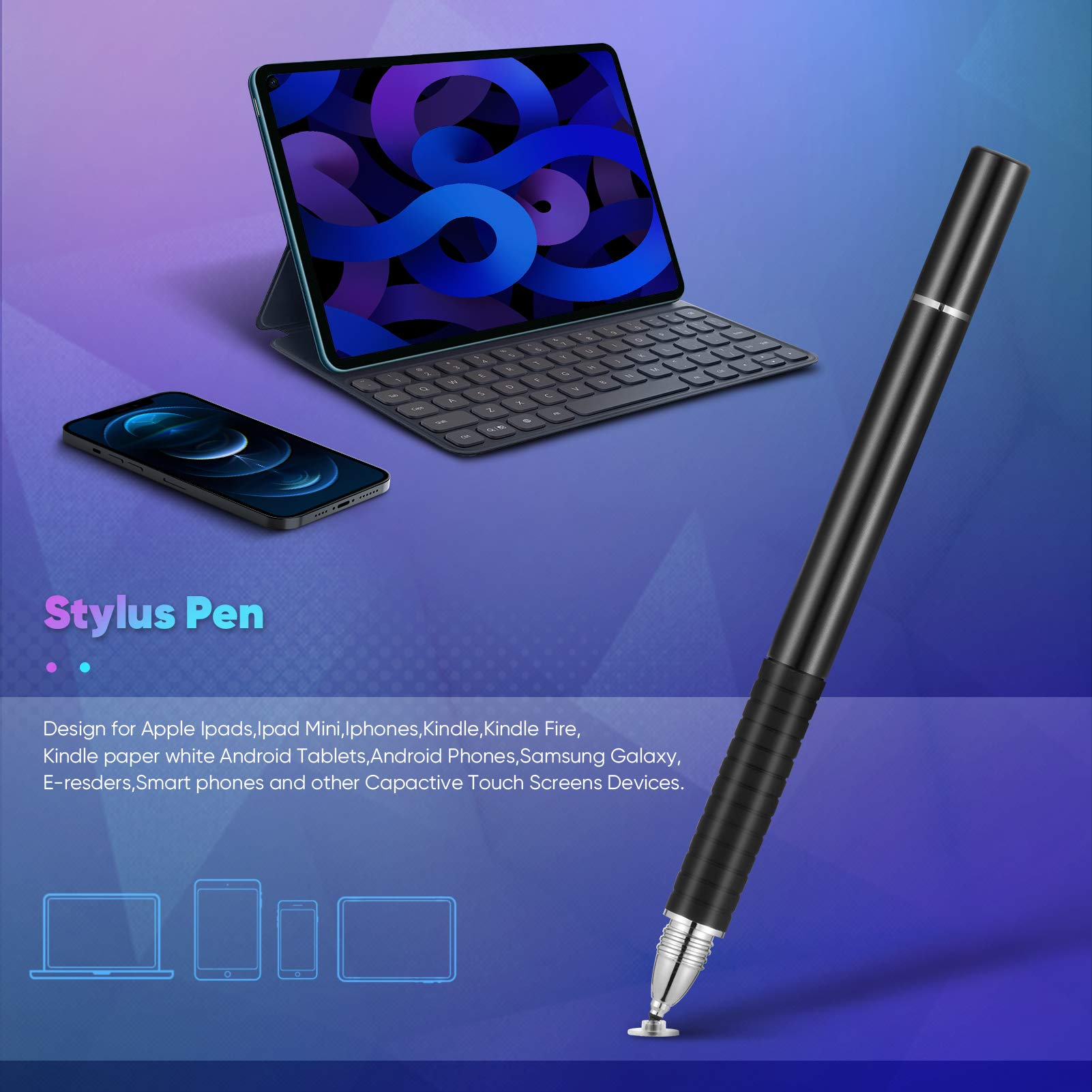 ORIbox Universal Stylus Pencil, Disc Stylus Touch Screen Pens for All Capacitive Touch Screens Cell Phones(2 in 1 Precision Series), Black (Oribox Stylus Pen P1PEN)