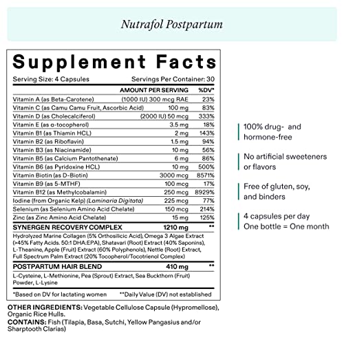 Nutrafol Postpartum Hair Growth Supplement | Clinically Effective for Visibly Thicker Hair & Less Shedding | Breastfeeding-Friendly Ingredients | 1 Month Supply