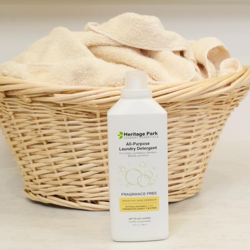 Heritage Park Luxury Laundry Detergent | Dermatologist Tested Plant based Natural & Enzyme Laundry Detergent | Sensitive Skin Friendly - Fragrance Free (32 fl oz)