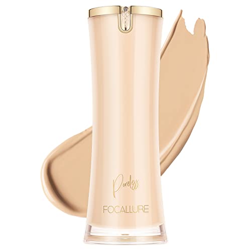 FOCALLURE PerfectBase Lasting Poreless Liquid Foundation, Medium to Full Coverage with Matte Finish, Covers Blemishes & Under-Eye Circles for All Skin Types, YL02 Cashmere