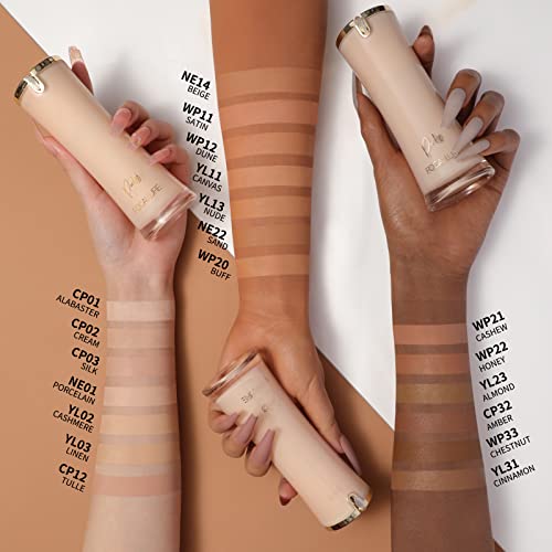 FOCALLURE PerfectBase Lasting Poreless Liquid Foundation, Medium to Full Coverage with Matte Finish, Covers Blemishes & Under-Eye Circles for All Skin Types, YL02 Cashmere