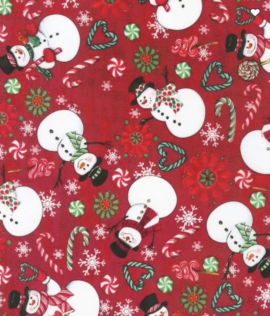 Red Sweet Christmas Snowmen Precut Durable Soft Hand Cotton Fabric by The Yard - One Yard
