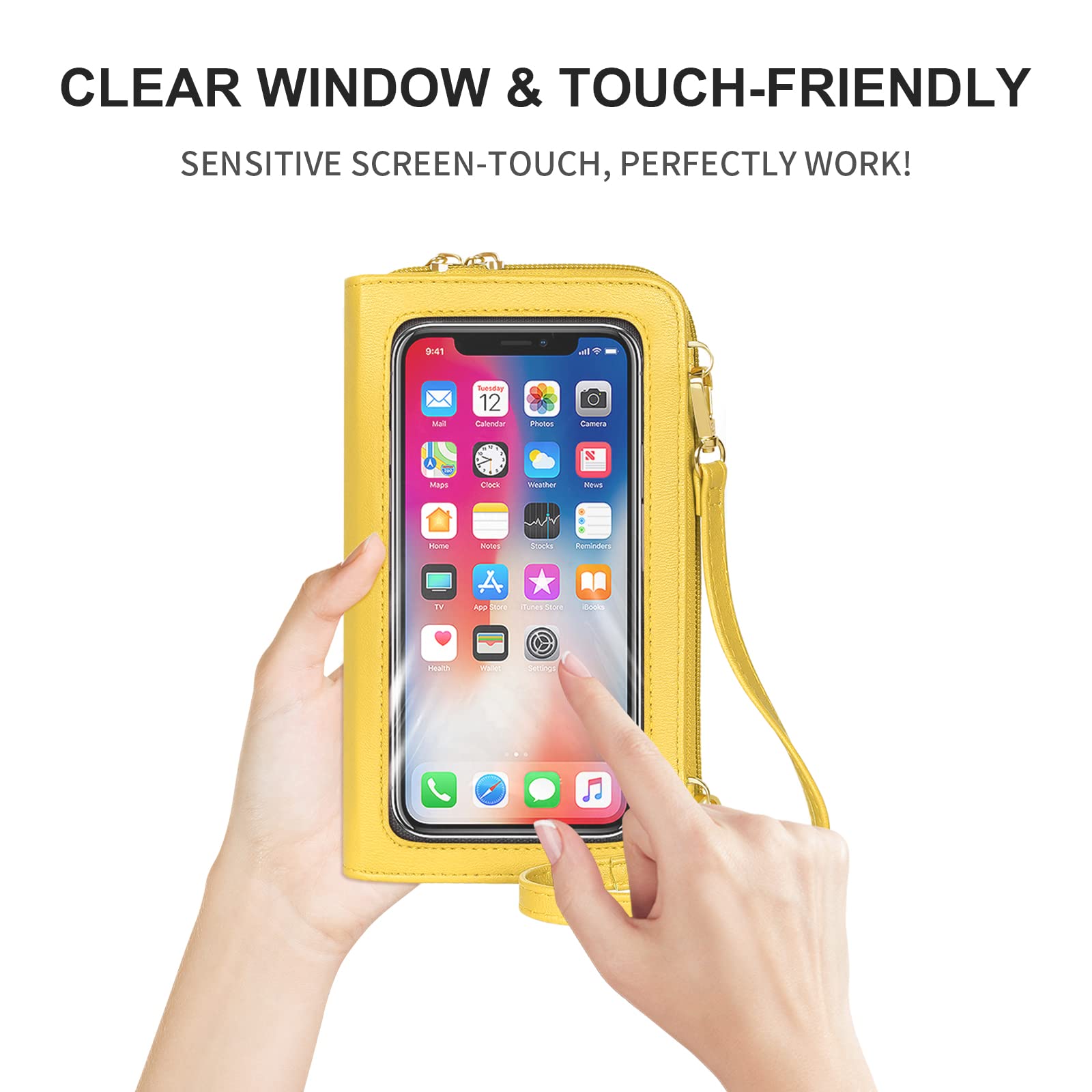 Crossbody Cell Phone Bags for Women, Touch Screen Bag RFID Blocking, CellPhone PU Leather Wallet Purse, Shoulder Handbag with Credit Card Slots,Yellow