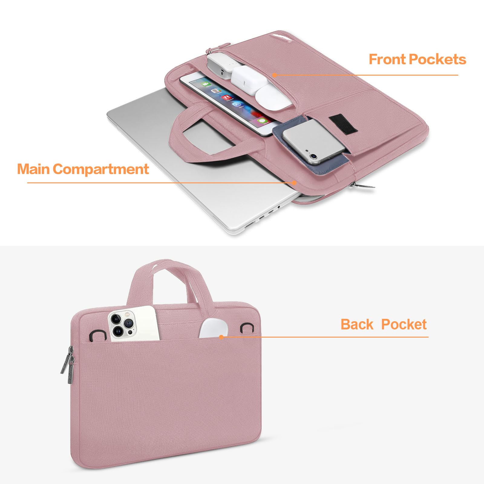 MOSISO Laptop Shoulder Bag Compatible with MacBook Air/Pro,13-13.3 inch Notebook,Compatible with MacBook Pro 14 inch M3 M2 M1 Pro Max 2023-2021,Polyester Flapover Briefcase Sleeve Case, Baby Pink