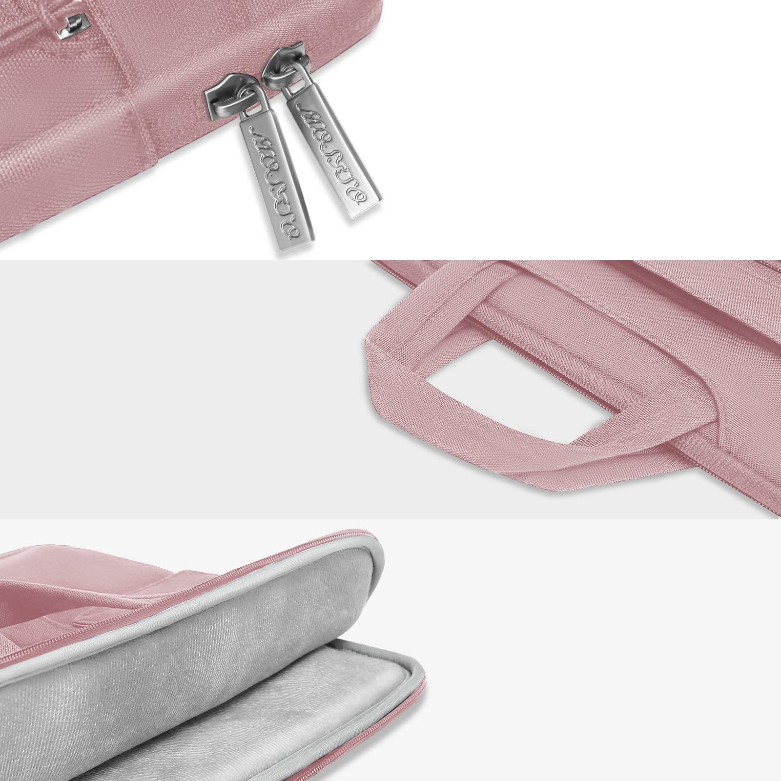MOSISO Laptop Shoulder Bag Compatible with MacBook Air/Pro,13-13.3 inch Notebook,Compatible with MacBook Pro 14 inch M3 M2 M1 Pro Max 2023-2021,Polyester Flapover Briefcase Sleeve Case, Baby Pink