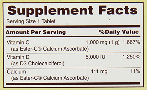 American Health EsterC with D3 Bone Immune Complex Vegetarian Tablets 24Hour Immune Support 1000 mg EsterC 5000 IU Vitamin D3 NonAcidic Vitamin C Servings, 60 Count