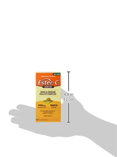 American Health EsterC with D3 Bone Immune Complex Vegetarian Tablets 24Hour Immune Support 1000 mg EsterC 5000 IU Vitamin D3 NonAcidic Vitamin C Servings, 60 Count