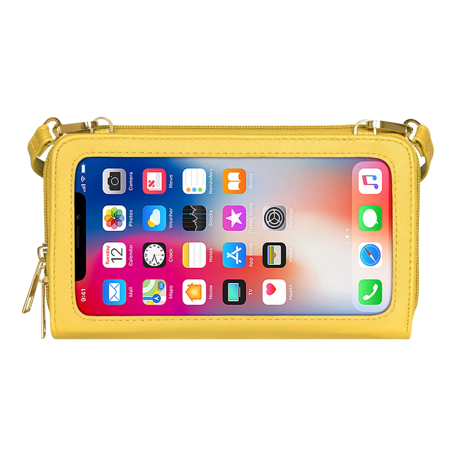 Crossbody Cell Phone Bags for Women, Touch Screen Bag RFID Blocking, CellPhone PU Leather Wallet Purse, Shoulder Handbag with Credit Card Slots,Yellow