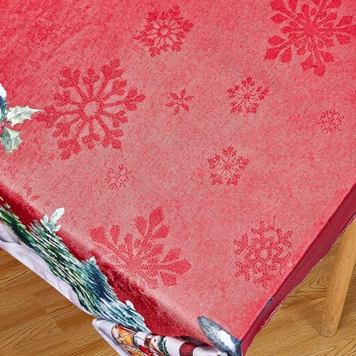 ARIDUR Square Christmas Tablecloth 52x52 Inch with Snowman and Snowflake Patterns,Red Jacquard Damask Fabric Table Cloth for Holiday Decoration and Winter