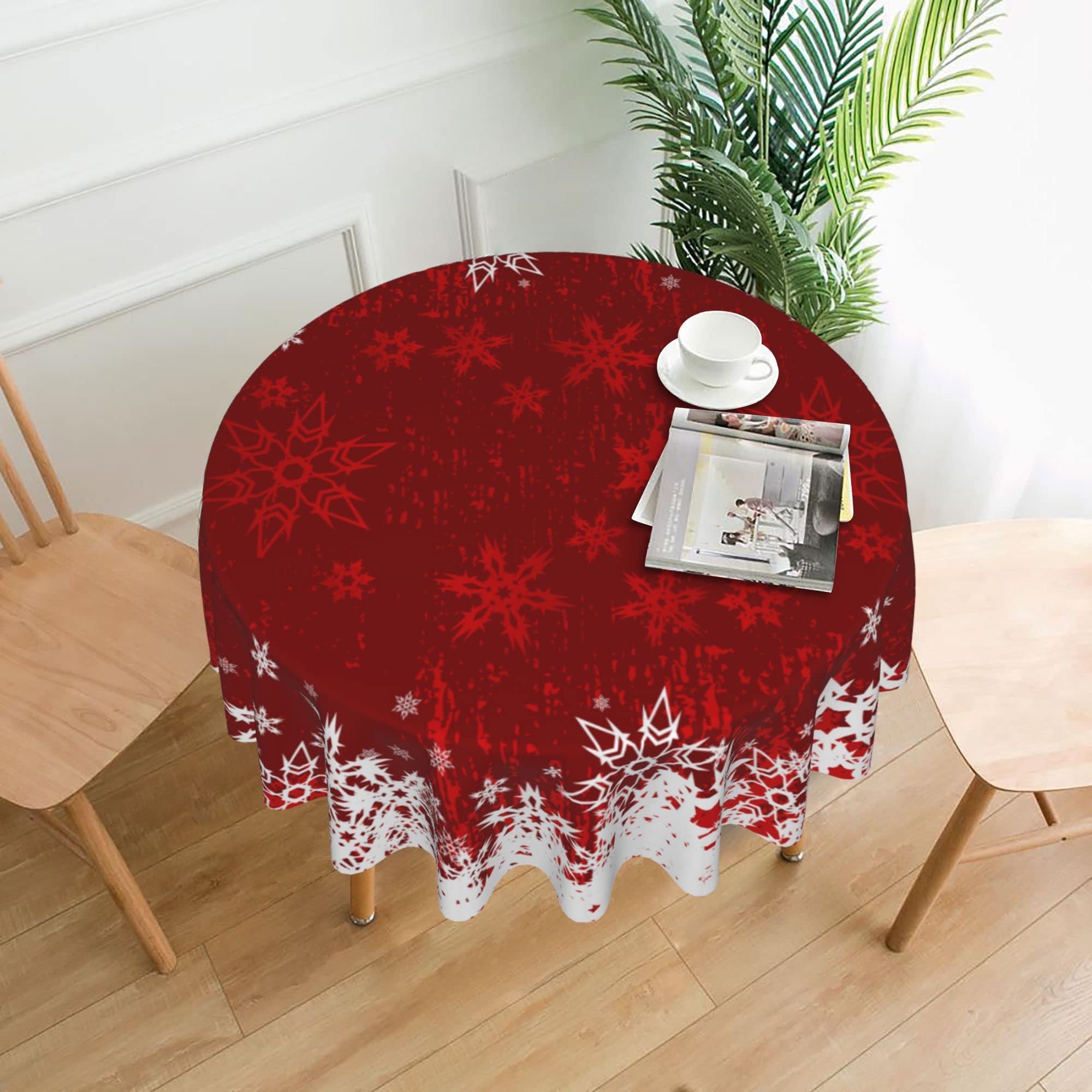 SHAPTOY Christmas Round Tablecloth 60 Inch Red Xmas Snowflake Table Cloth Rustic Winter Reusable Circle Fabric Table Clothes Cover for Picnic Party Dining Room Home Outdoor Decor