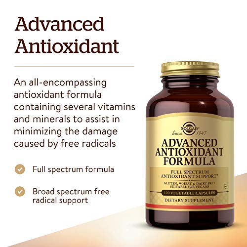 Solgar Advanced Antioxidant Formula, 120 Vegetable Caps - Full Spectrum Antioxidant Support - Contains Zinc, Vitamin C, E & A - Immune System Support - Vegan, Gluten Free, Dairy Free - 60 Servings
