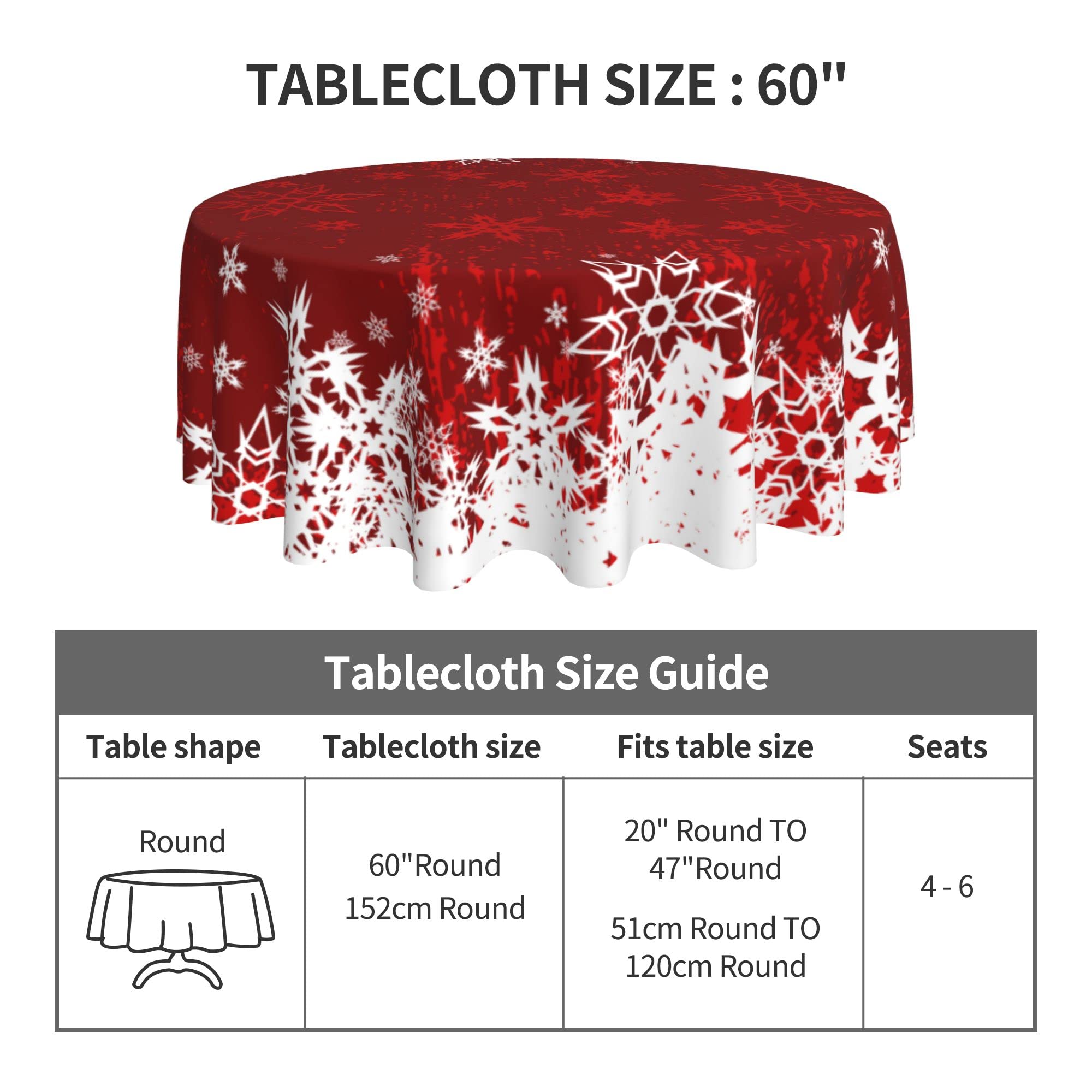 SHAPTOY Christmas Round Tablecloth 60 Inch Red Xmas Snowflake Table Cloth Rustic Winter Reusable Circle Fabric Table Clothes Cover for Picnic Party Dining Room Home Outdoor Decor