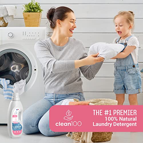Clean100 100% All Natural Laundry Detergent Liquid for Lingerie 1L - Unscented Plant Based Laundry Detergent Liquid, Chemical & Fragrance-Free - Deep Cleans, Removes Tough Stains, For Sensitive Skin