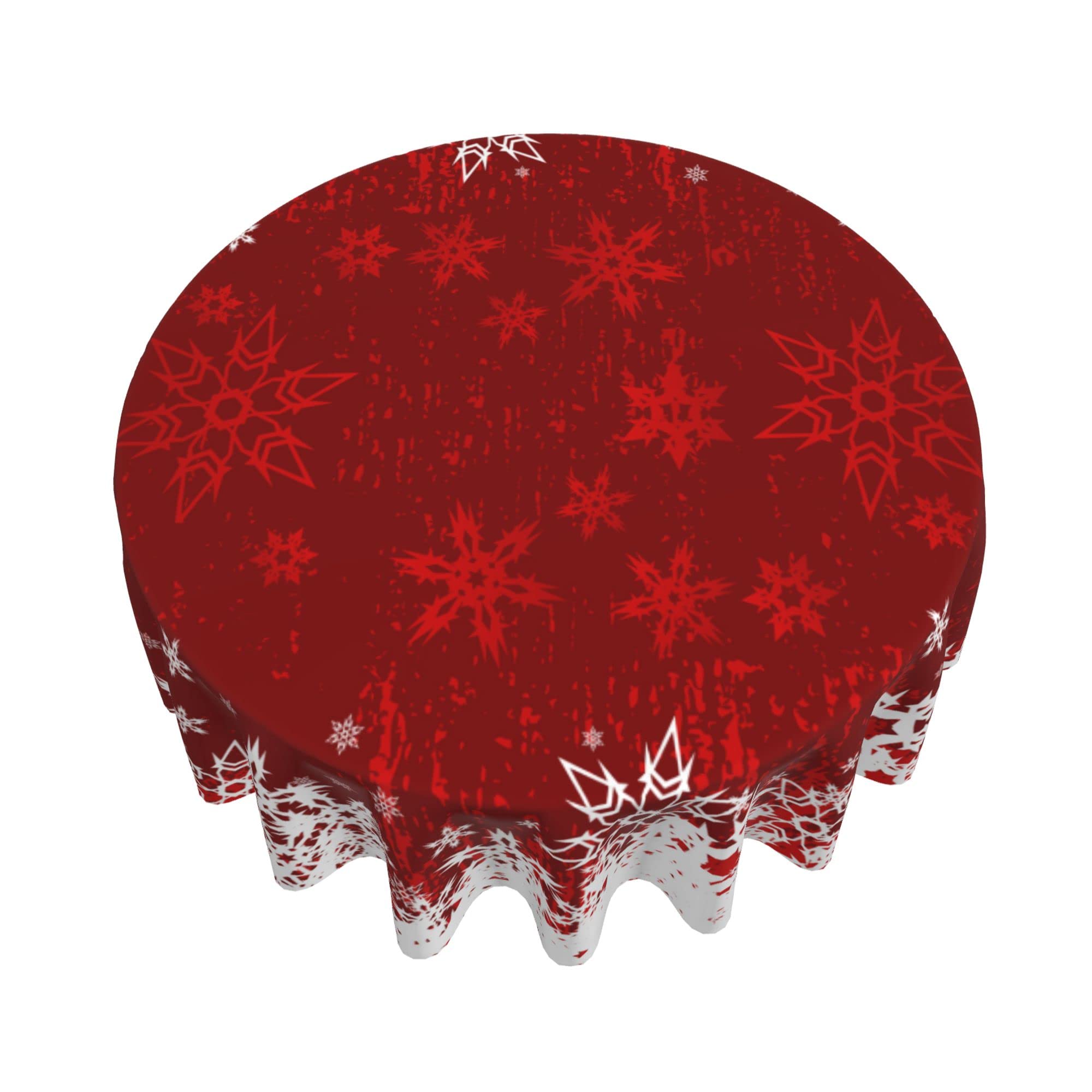 SHAPTOY Christmas Round Tablecloth 60 Inch Red Xmas Snowflake Table Cloth Rustic Winter Reusable Circle Fabric Table Clothes Cover for Picnic Party Dining Room Home Outdoor Decor