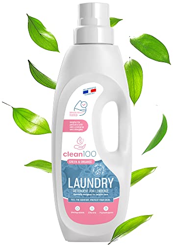 Clean100 100% All Natural Laundry Detergent Liquid for Lingerie 1L - Unscented Plant Based Laundry Detergent Liquid, Chemical & Fragrance-Free - Deep Cleans, Removes Tough Stains, For Sensitive Skin