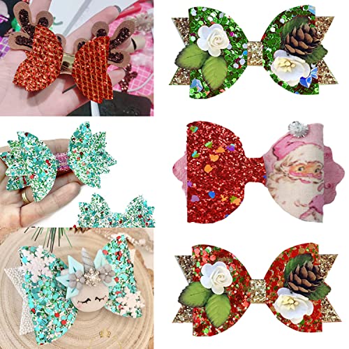 Greatdiy Sparkly Christmas Faux Leather Sheets 8x12 inch Shiny Mixed Red and Green Tinsel Chunky Glitter Fabric for Bows Crafts (Red-Green)