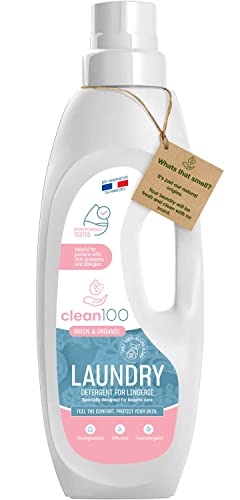Clean100 100% All Natural Laundry Detergent Liquid for Lingerie 1L - Unscented Plant Based Laundry Detergent Liquid, Chemical & Fragrance-Free - Deep Cleans, Removes Tough Stains, For Sensitive Skin
