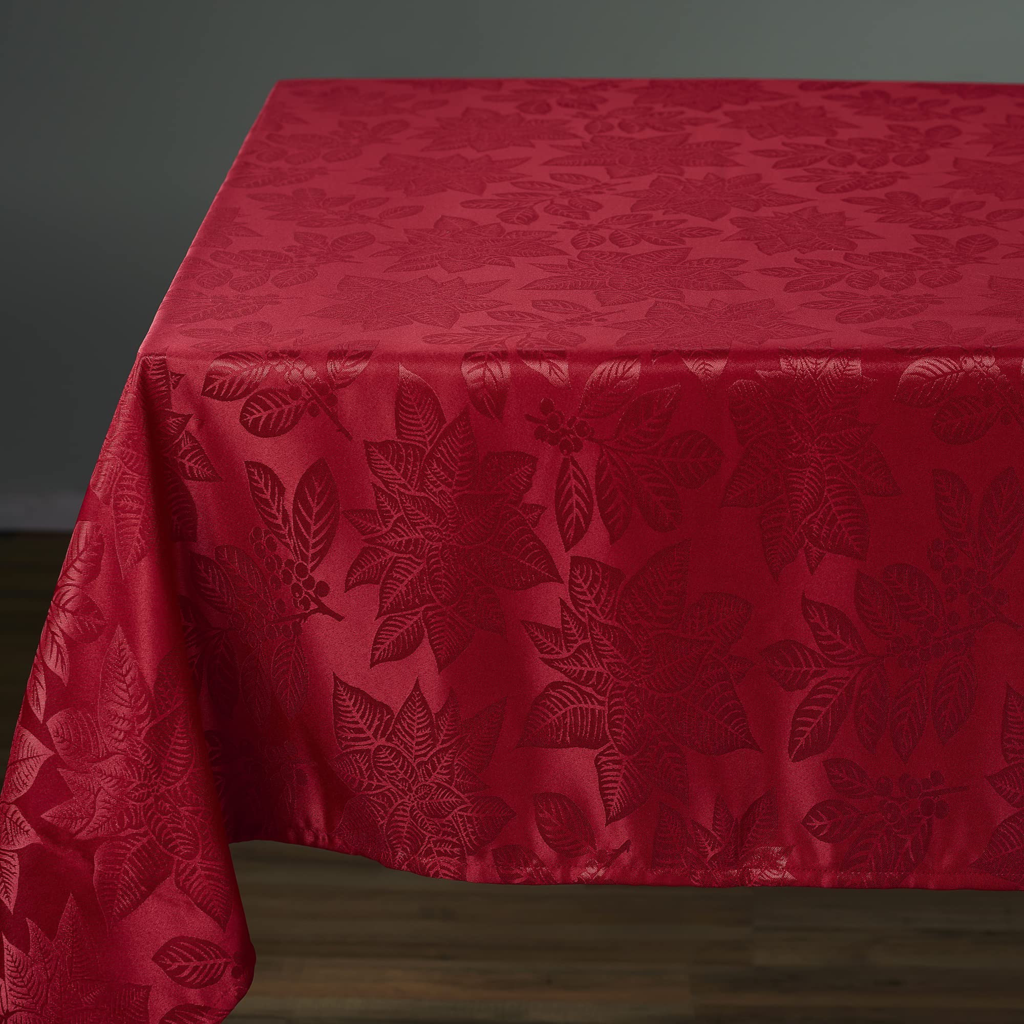 Kadut Christmas Tablecloth, Poinsettia Leaf Red Tablecloth (60 x 102 Inch) for 6 Foot Rectangle Tables, Heavy Duty Fabric, Table Cloth for Harvest, Xmas Holiday, Winter, and Parties Table Cover