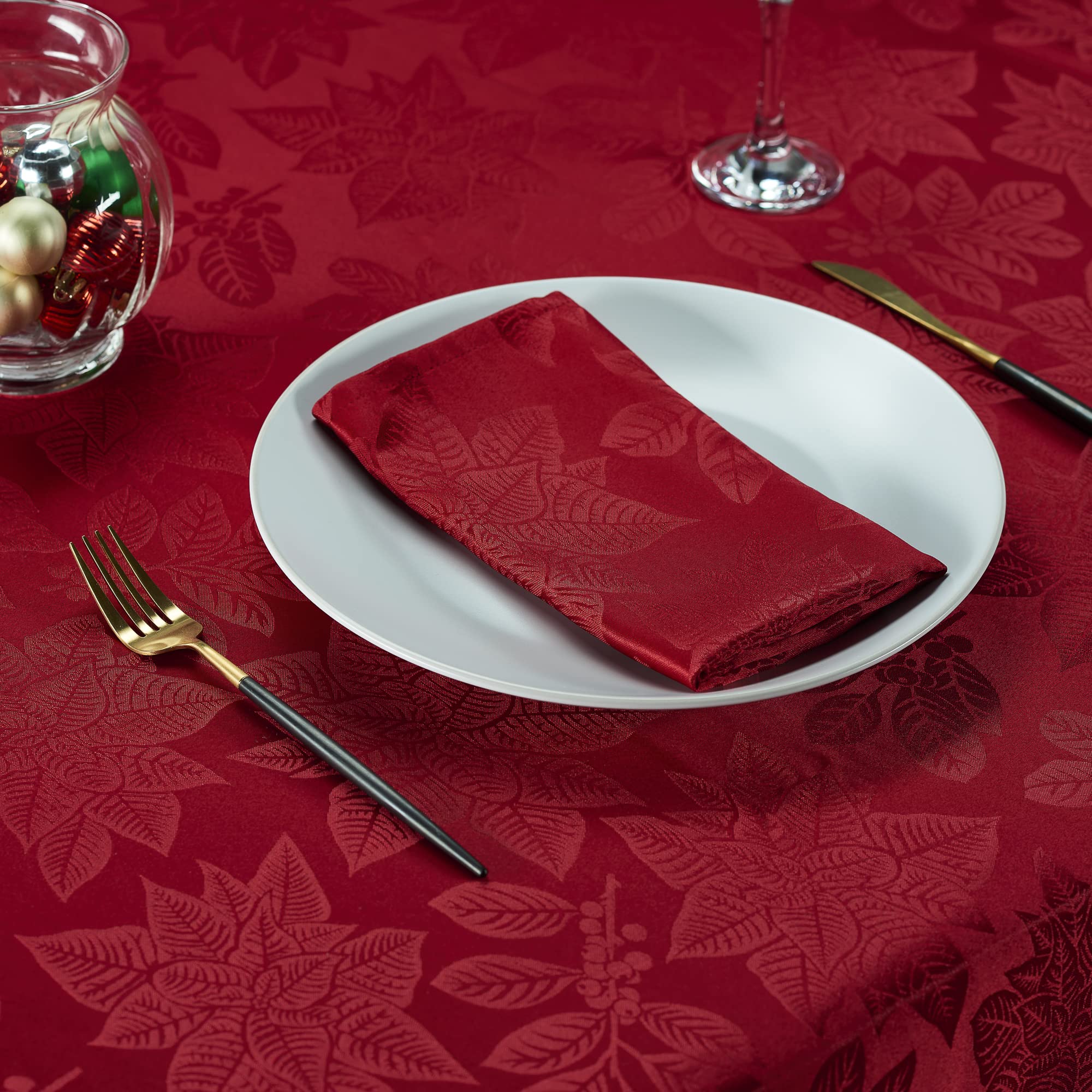 Kadut Christmas Tablecloth, Poinsettia Leaf Red Tablecloth (60 x 102 Inch) for 6 Foot Rectangle Tables, Heavy Duty Fabric, Table Cloth for Harvest, Xmas Holiday, Winter, and Parties Table Cover