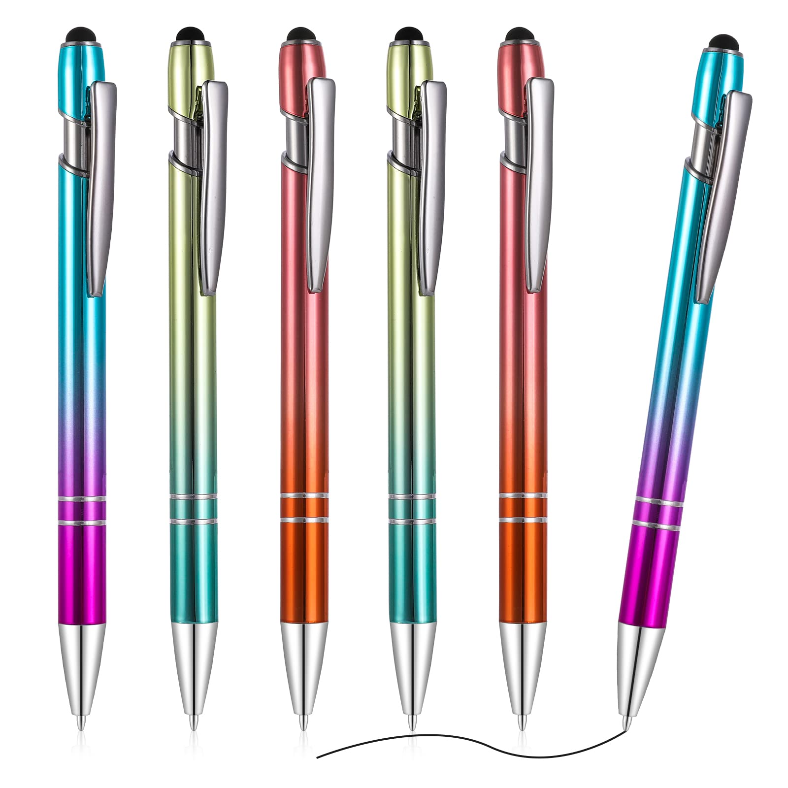 cobee® Retractable Ballpoint Pen with Stylus Tip, 6 Pieces 1.0mm Metal Ball Point Pens Medium Point Smooth Writing Pen Black Ink Pen Stylus Pen for Touch Screens School Office Gift Supplies