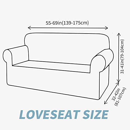 JIVINER Stretch Loveseat Sofa Cover, 1 Piece Jacquard Couch Covers for 2 Cushion Couch with Elastic Bottom, Non Slip Soft Love seat Furniture Protector for Kids, Pets (Medium, Leaf Patten Light Gray)