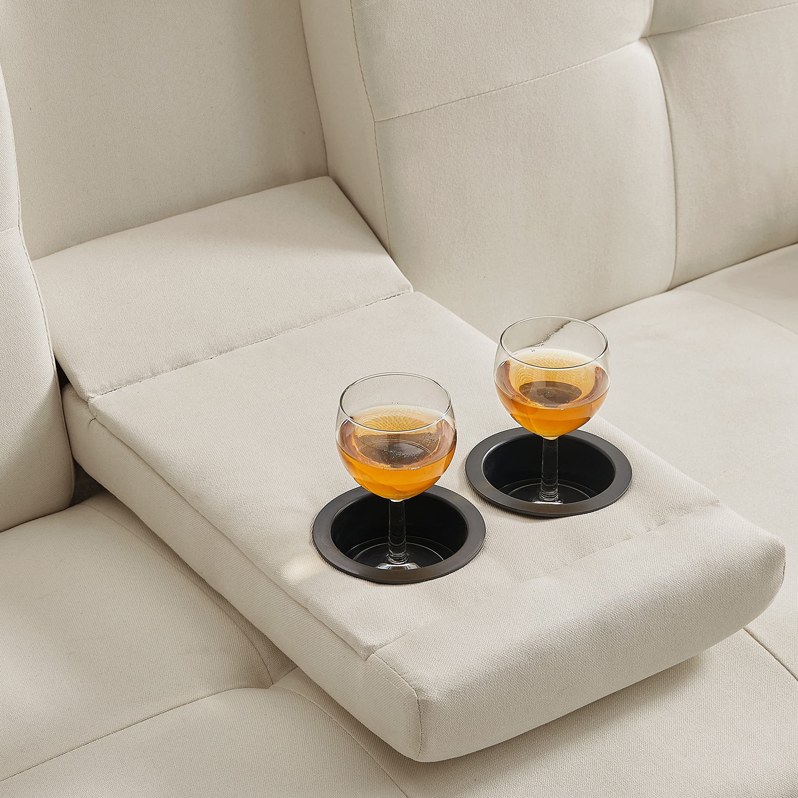 67" Modern Linen Upholstered Futon Sofa Convertible Sleeper Couch Bed Daybed Loveseat,Folding Recliner with 2 Cup Holders,Metal Legs,Removable Soft Pillow-Top Armrest for Living Room Compact Space