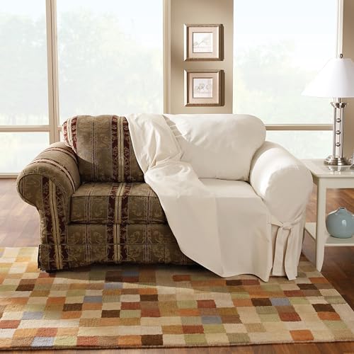 SureFit Duck Cotton Loveseat Box Cushion Slipcover - One Piece Slipcover, Relaxed Woven Fit, 100% Cotton, Machine Washable