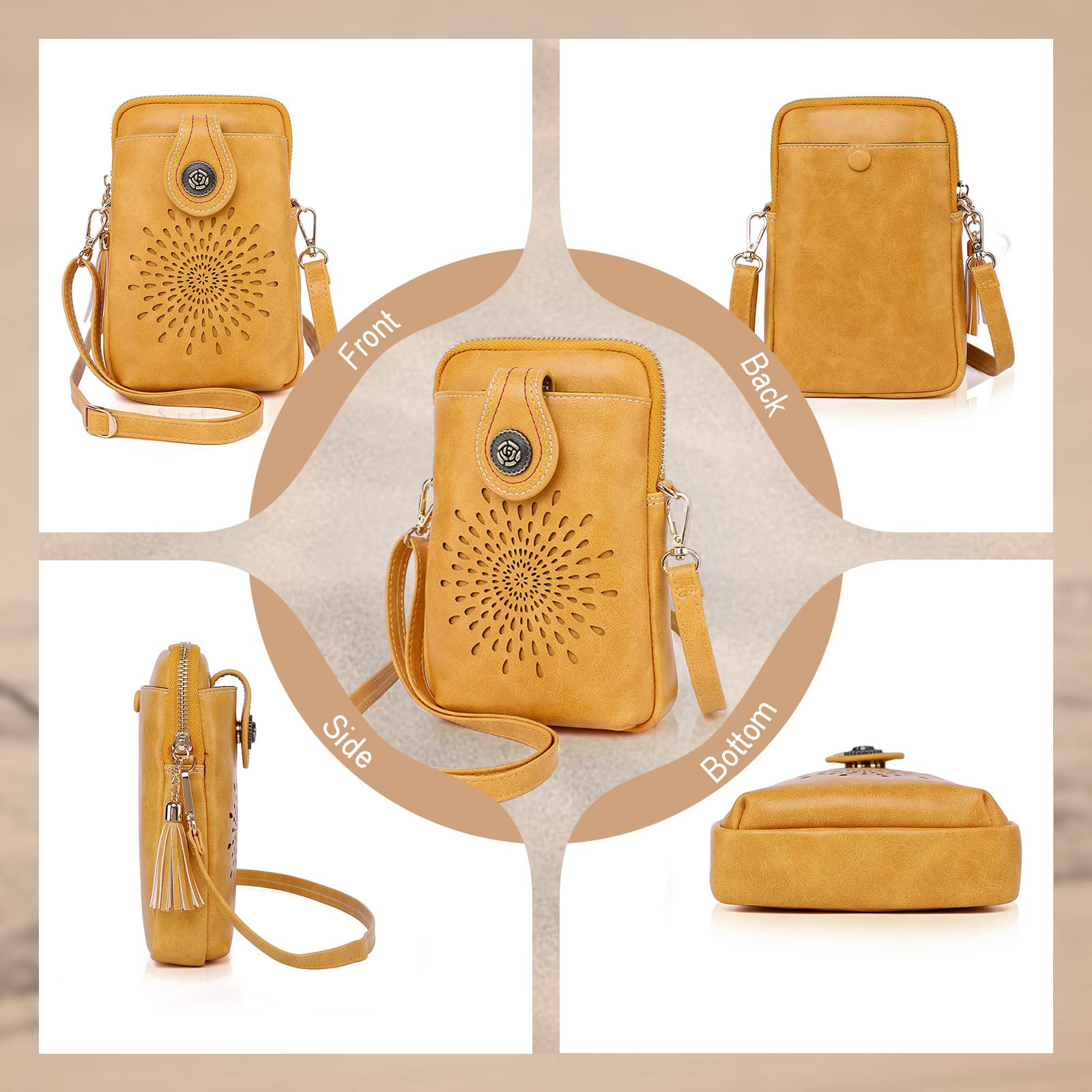 APHISON Mini Cell Phone Purse, PU Leather Small Crossbody Bags for Women, Lightweight Cute Purses with Tassel