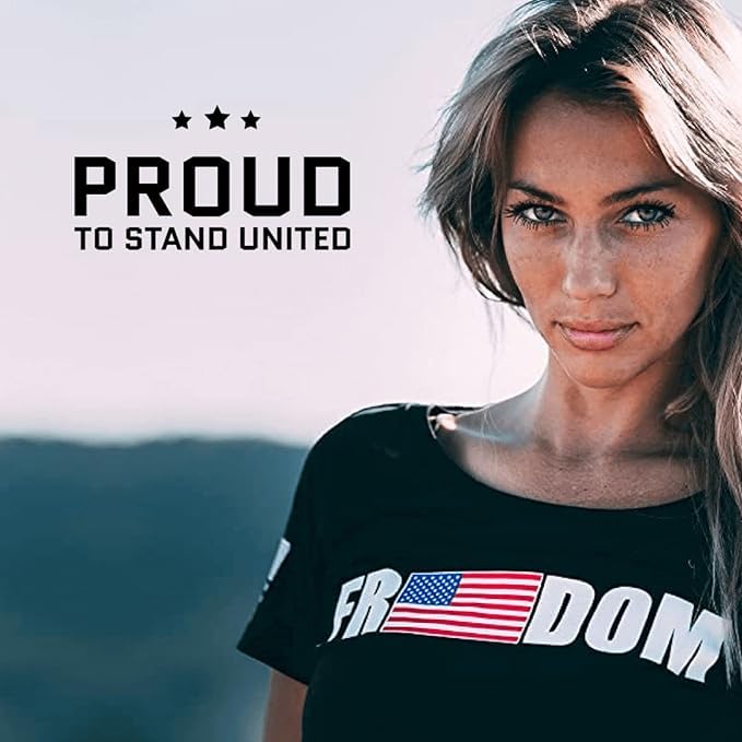 Tactical Pro Supply Patriotic American Flag Womans Short Sleeve Crew Neck T-Shirts Made from 100% Cotton - 1776 Stars - X-Large