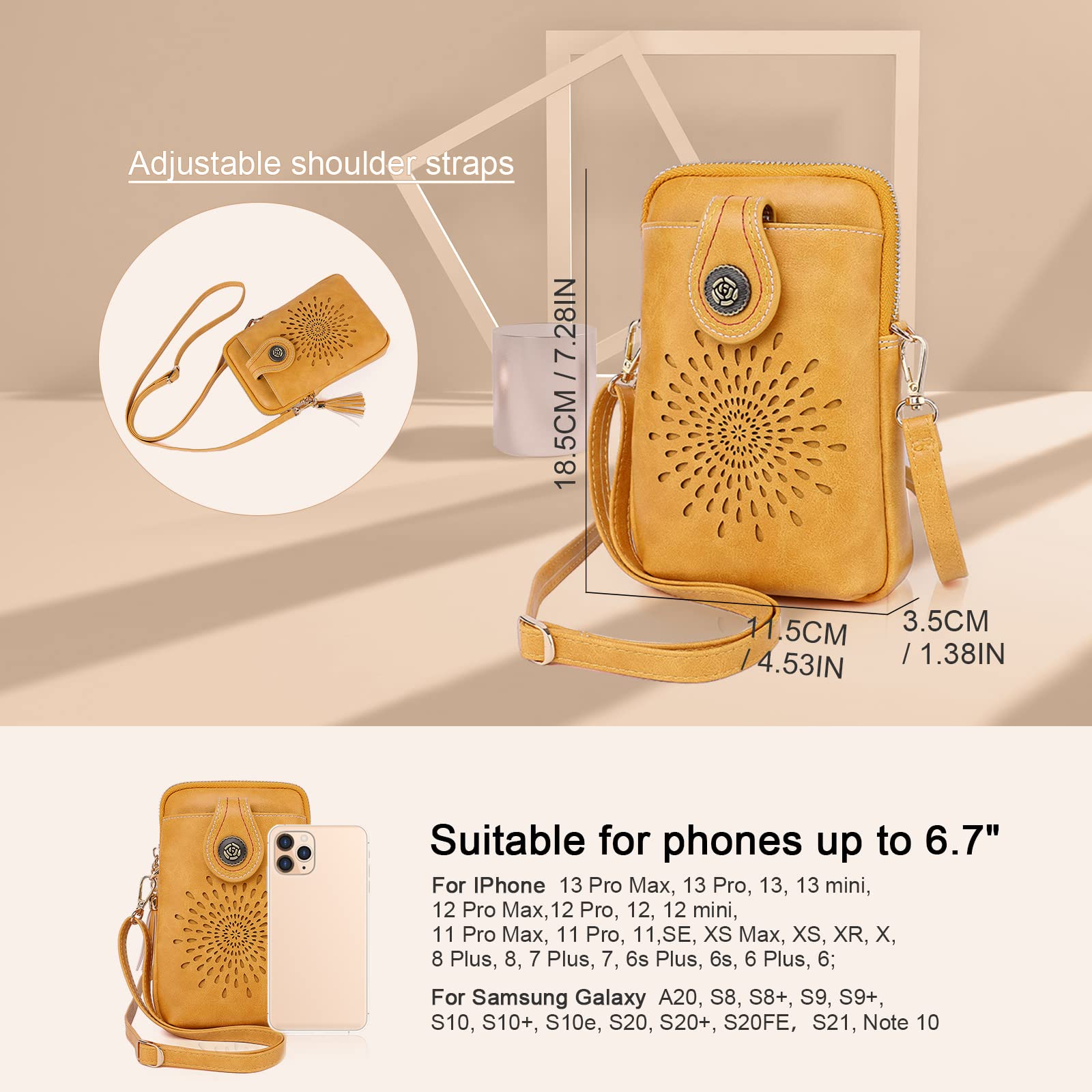 APHISON Mini Cell Phone Purse, PU Leather Small Crossbody Bags for Women, Lightweight Cute Purses with Tassel